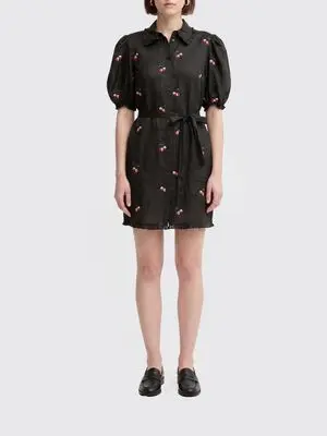TWINSET Ramie Embroidered Mini Dress With Puff Sleeves And Belt - Black