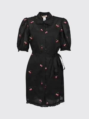 TWINSET Ramie Embroidered Mini Dress With Puff Sleeves And Belt