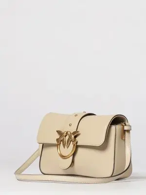 Pinko Leather Mini Bag With Turn Lock Closure - Beige