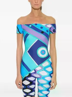 Emilio Pucci Vivara Iride-print Off-shoulder Playsuit - Blue