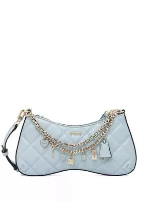 Guess Libby Quilted Charm Shoulder Bag - Blue