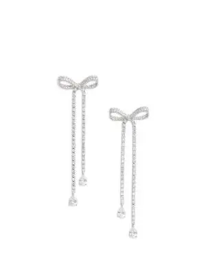 SELF-PORTRAIT Crystal Embellished Bow Detail Drop Earrings - Silver