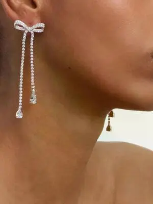 SELF-PORTRAIT Crystal Embellished Bow Detail Drop Earrings