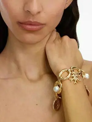 SELF-PORTRAIT Charm-embellished Hammered Effect Bracelet - Gold