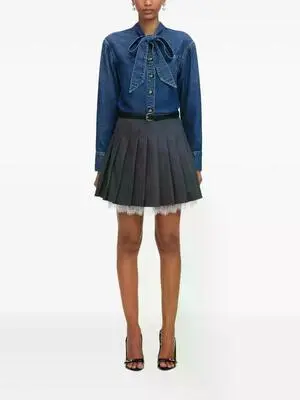 SELF-PORTRAIT Denim Texture Pussy-bow Shirt