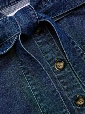 SELF-PORTRAIT Denim Texture Pussy-bow Shirt