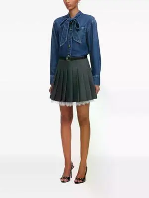 SELF-PORTRAIT Tie-neck Denim Shirt - Blue