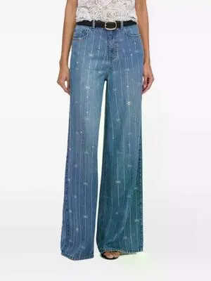 SELF-PORTRAIT Sequin Embellished Wide Leg Jeans - Blue