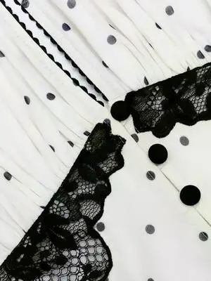 SELF-PORTRAIT Lace-trimmed Polka-dot Halterneck Dress