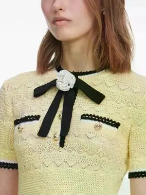 SELF-PORTRAIT Pointelle Knit Mini Dress With Bow Detail