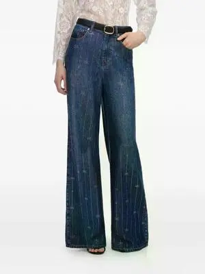 SELF-PORTRAIT Sequin Embellished Wide-leg Jeans - Blue