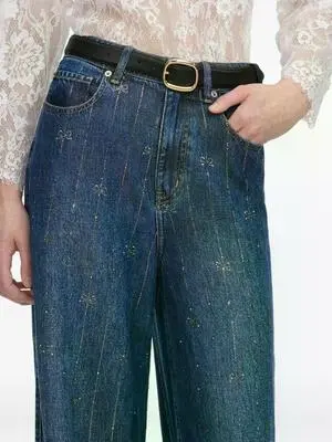 SELF-PORTRAIT Sequin Embellished Wide-leg Jeans
