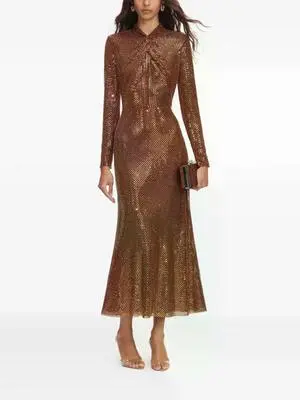 SELF-PORTRAIT Rhinestone Embellished High Neck Midi Dress