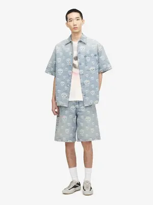 Alexander McQueen Skull Jacquard Denim Shorts
