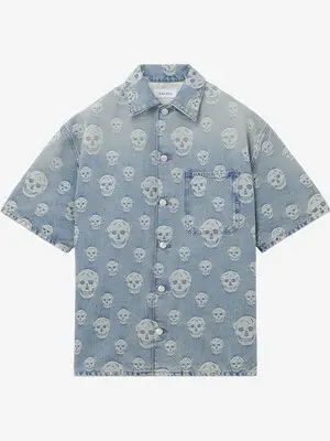 Alexander McQueen Skull Jacquard Denim Shirt - Washed Blue