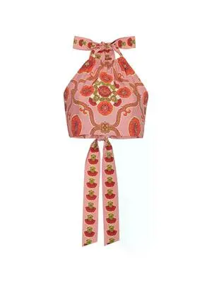 Cara Cara Dahlia Floral Print Halter Top - Pink