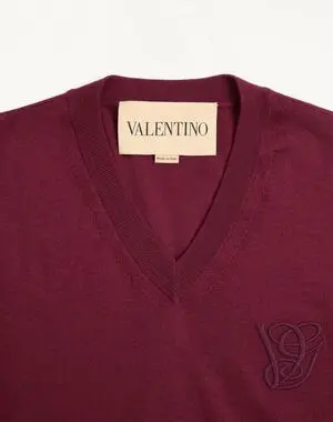 Valentino Garavani V-neck Wool Jumper With Vg Embroidery