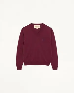 Valentino Garavani V-neck Wool Jumper With Vg Embroidery - Maroon