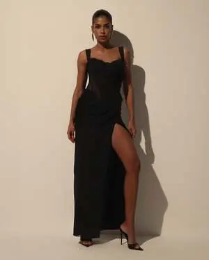 MILLA Maxi Dress With Corset Bodice And Slit