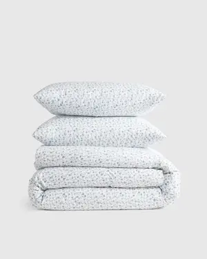 Quince Organic Crisp Percale Floral Duvet Cover Set Blue Florette