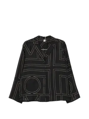 TOTEME Monogram Silk Pajama Shirt - Black