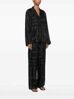 TOTEME Monogram Silk Pajama Shirt - Black