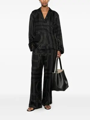 TOTEME Monogram Silk Pajama Shirt - Black