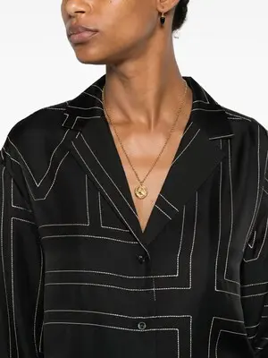 TOTEME Monogram Silk Pajama Shirt - Black