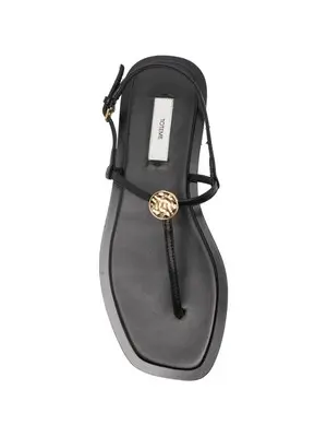 TOTEME T-bar Hammered Coin Embellished Leather Sandals - Black
