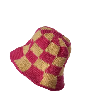 HOTPOT VARIETY Hand-crocheted Bucket Hat - Pink/yellow