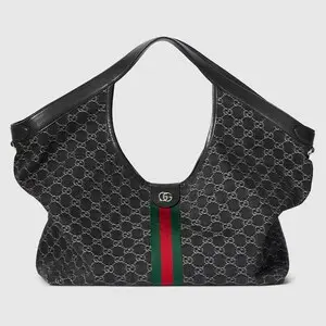 Gucci Giglio Large Tote Bag In Gg Denim - Black