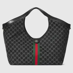 Gucci Giglio Large Tote Bag In Gg Denim - Black