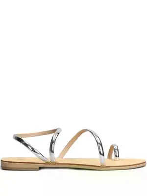 NICOLAS LAINAS Metallic Leather Flat Sandals - Silver