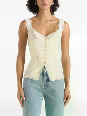 Manière De Voir Delia Linen Corset Cami Top With Lace Trim - Neutrals