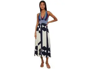 Vince Camuto V-neck Halter Maxi Dress With Geometric Print