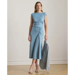 Ralph Lauren Pleated Jersey Cap-sleeve Midi Dress