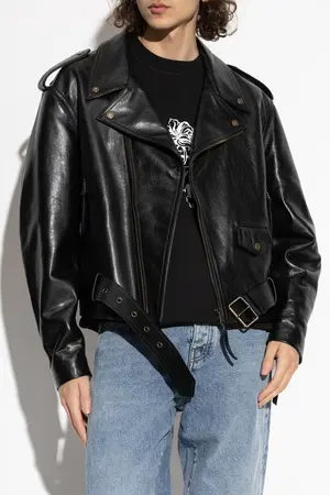 Balmain Leather Biker Jacket With Antique Gold Hardware