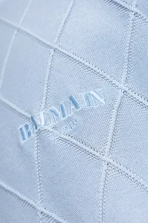 Balmain Sweater With Embroidered Logo And Argyle Pattern