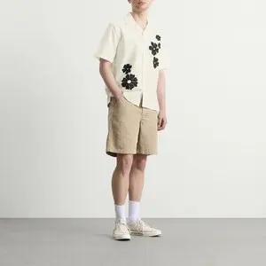 WAX LONDON Didcot Applique Flowers Vacation Shirt - Ecru/black