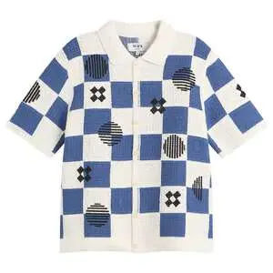 WAX LONDON Porto Square Crochet Shirt - Ecru/blue