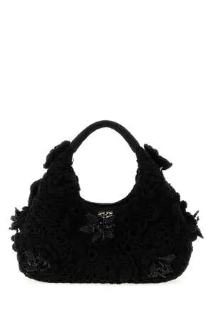 GANNI Crochet Hobo Bag With Golden Metal Finishing - Black