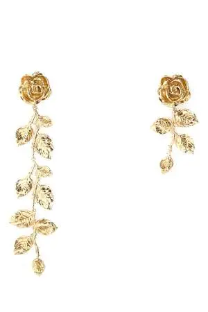 Magda Butrym Metal Rose And Leaf Drop Earrings - Gold
