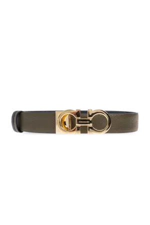 FERRAGAMO Reversible Textured Leather Belt With Gold Tone Buckle - Multicolour