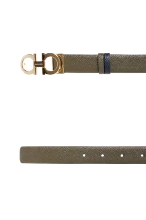 FERRAGAMO Reversible Textured Leather Belt With Gold Tone Buckle - Multicolour