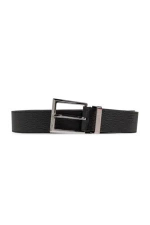 FERRAGAMO Leather Belt With Silver Tone Buckle - Black