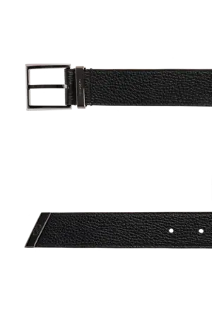 FERRAGAMO Leather Belt With Silver Tone Buckle - Black