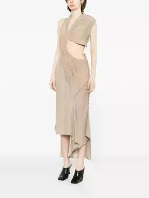 YEHUAFAN Draped Asymmetric Hem V-neck Dress
