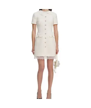 SELF-PORTRAIT Lace-trimmed Bouclé Mini Dress