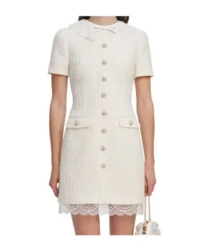 SELF-PORTRAIT Lace-trimmed Bouclé Mini Dress