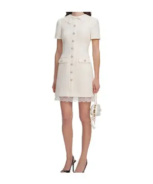 SELF-PORTRAIT Lace-trimmed Bouclé Mini Dress
